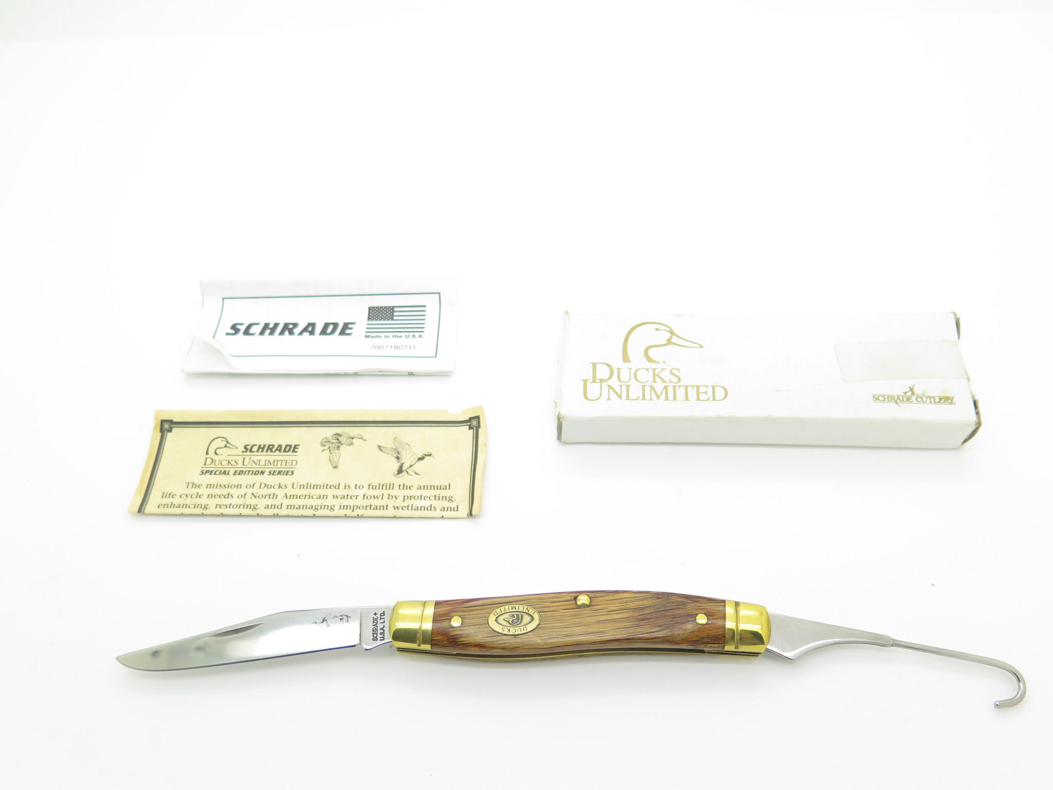 Vtg Schrade USA Ducks Unlimited Wood Handle Folding Pocket Bird Hunting ...