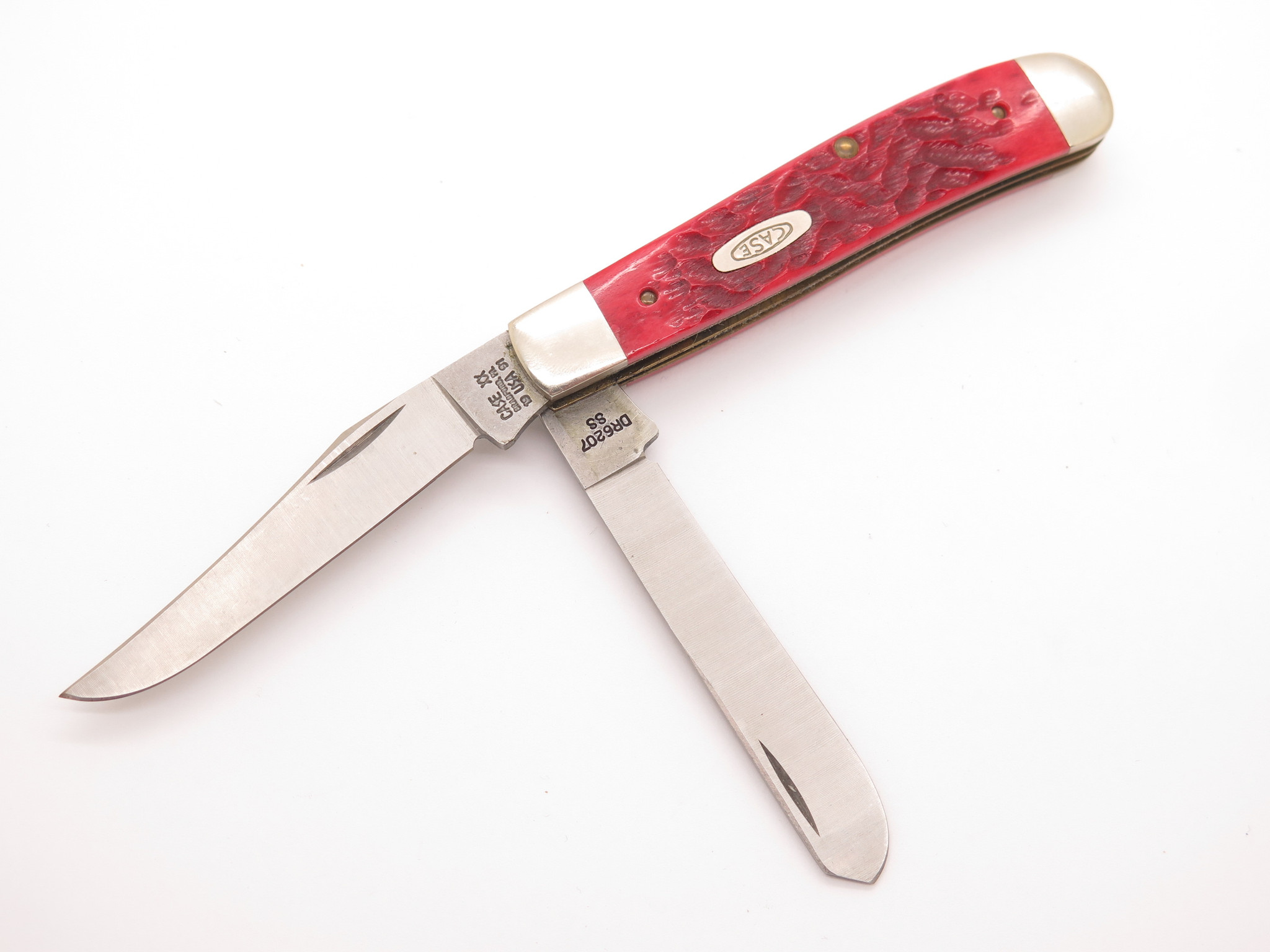 Vintage 1991 Case XX DR6207 Red Jigged Bone Mini Trapper Folding Pocket ...