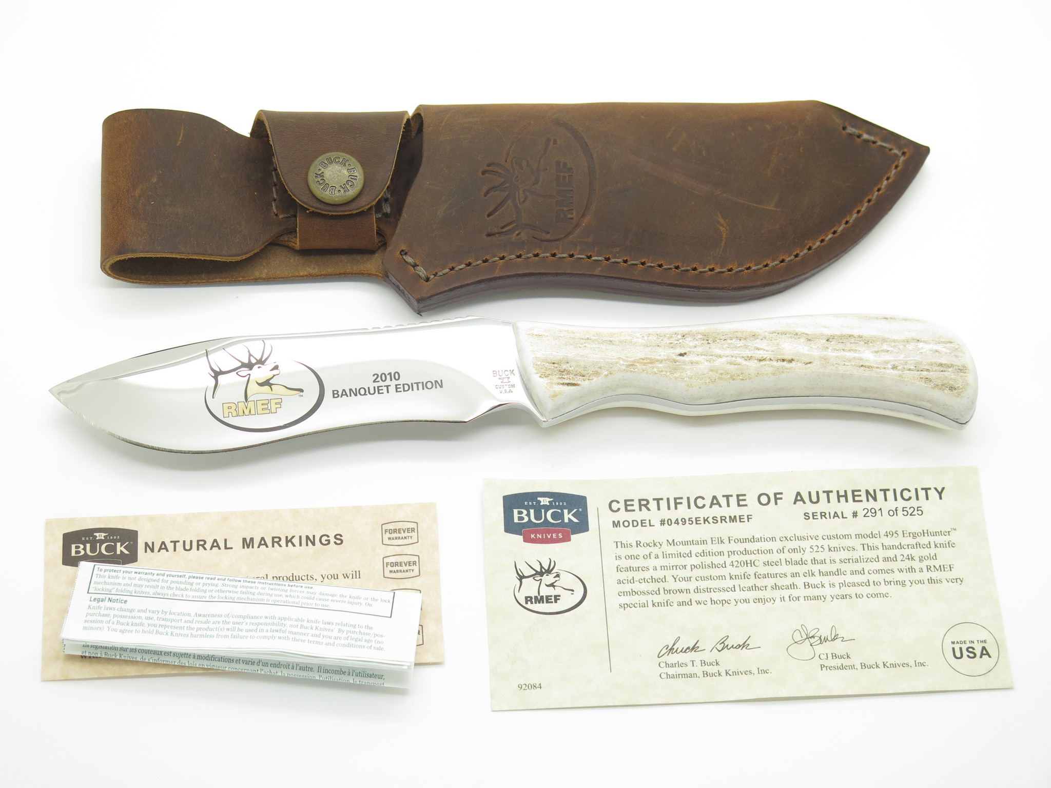 2010 Buck USA Ergo Hunter RMEF Custom Banquet LE Elk Fixed Hunting Knife - ePrague, LLC