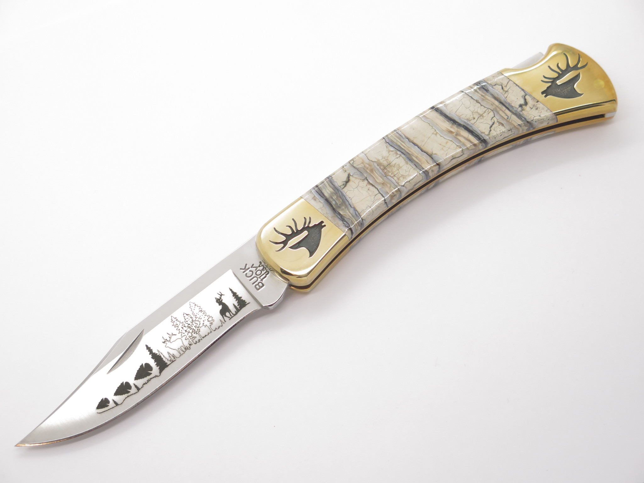 Custom Brian Yellowhorse Buck 110 Elk Scene Lockback Folding Hunter ...