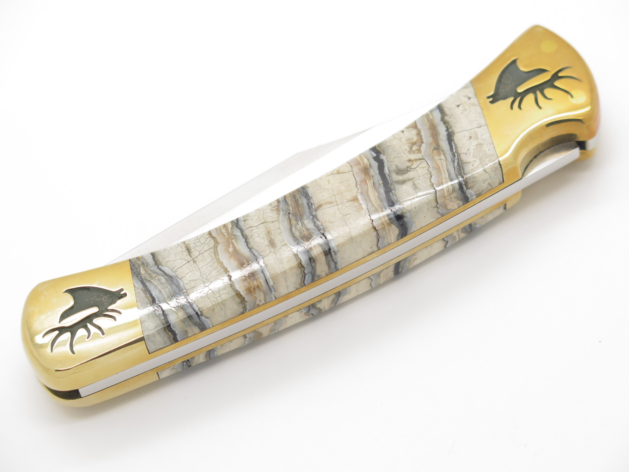 Custom Brian Yellowhorse Buck 110 Elk Scene Lockback Folding Hunter ...