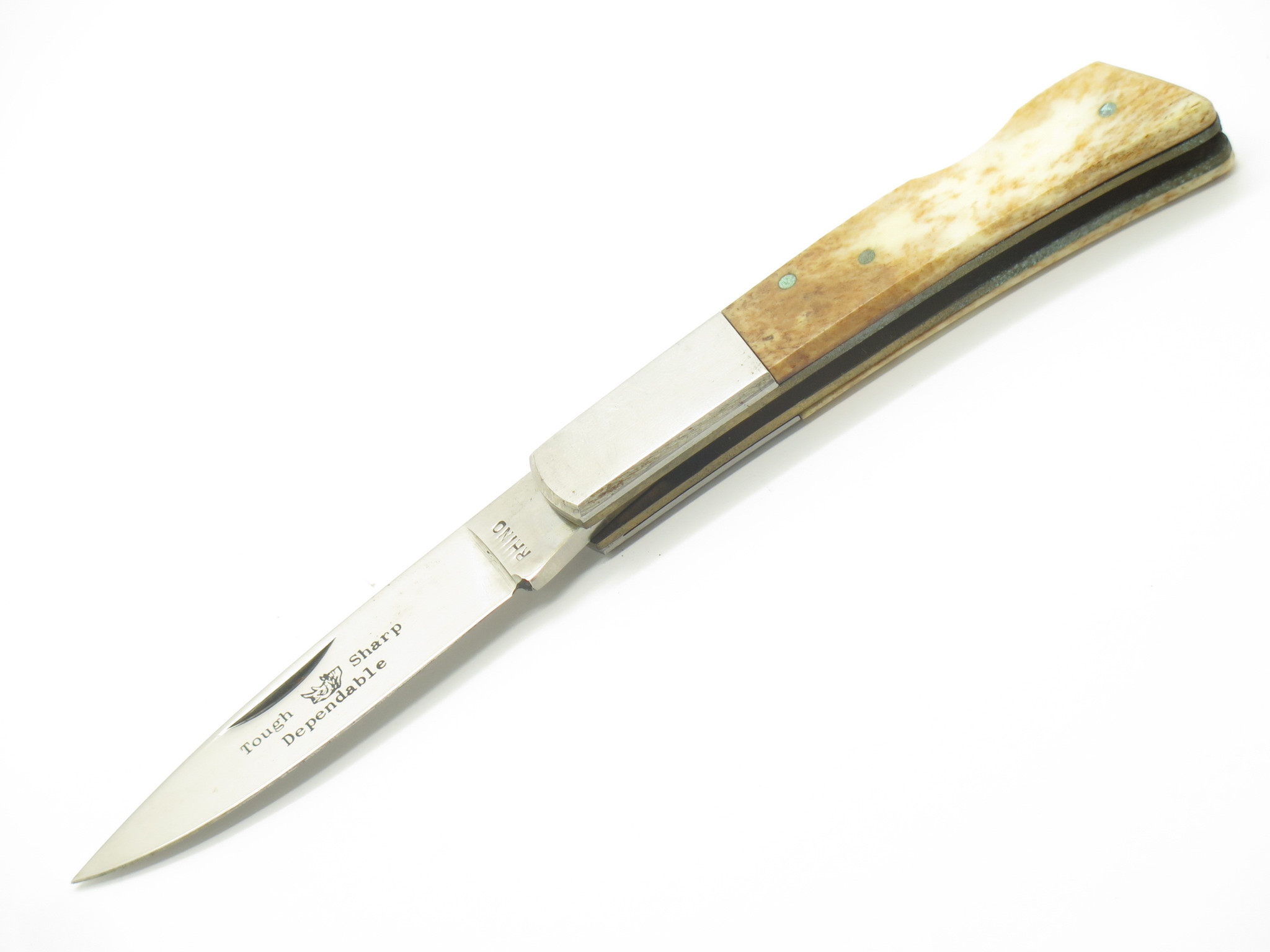 Vintage 1970s Rhino Gesco Seizo Imai Seki Japan 3.25" Bone Lockback Pocket Knife - ePrague, LLC