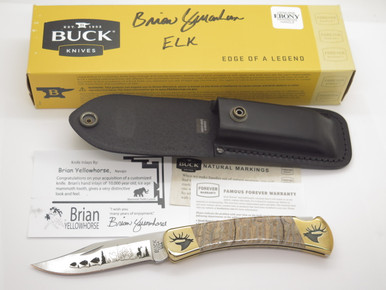 Custom Brian Yellowhorse Buck 110 Elk Scene Folding Hunter Lockback ...