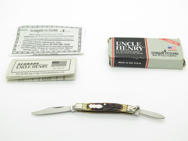 Vtg Schrade Uncle Henry USA 804UH Journeyman Delrin Stag Folding Pocket ...