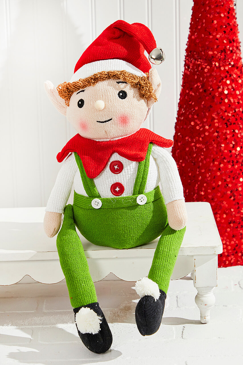 20" Fabric Alpine Sitting Santa Elf - Decorator's Warehouse