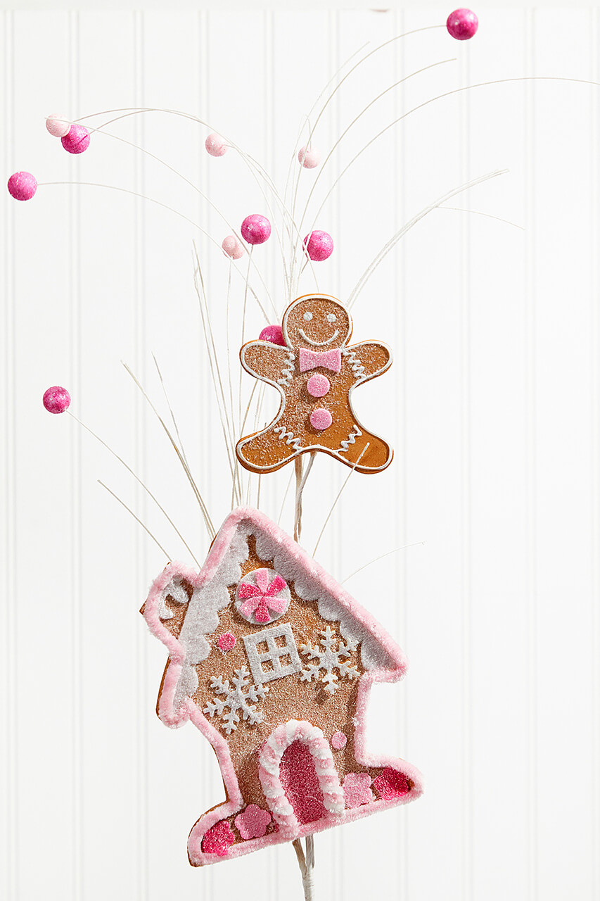 30" Pink Gingerbread House Spray - Decorator's Warehouse