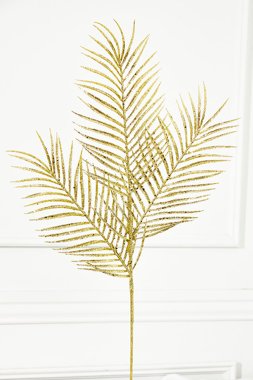 34" Glitter/Mica Triple Palm Leaf Spray - Gold - Decorator's Warehouse