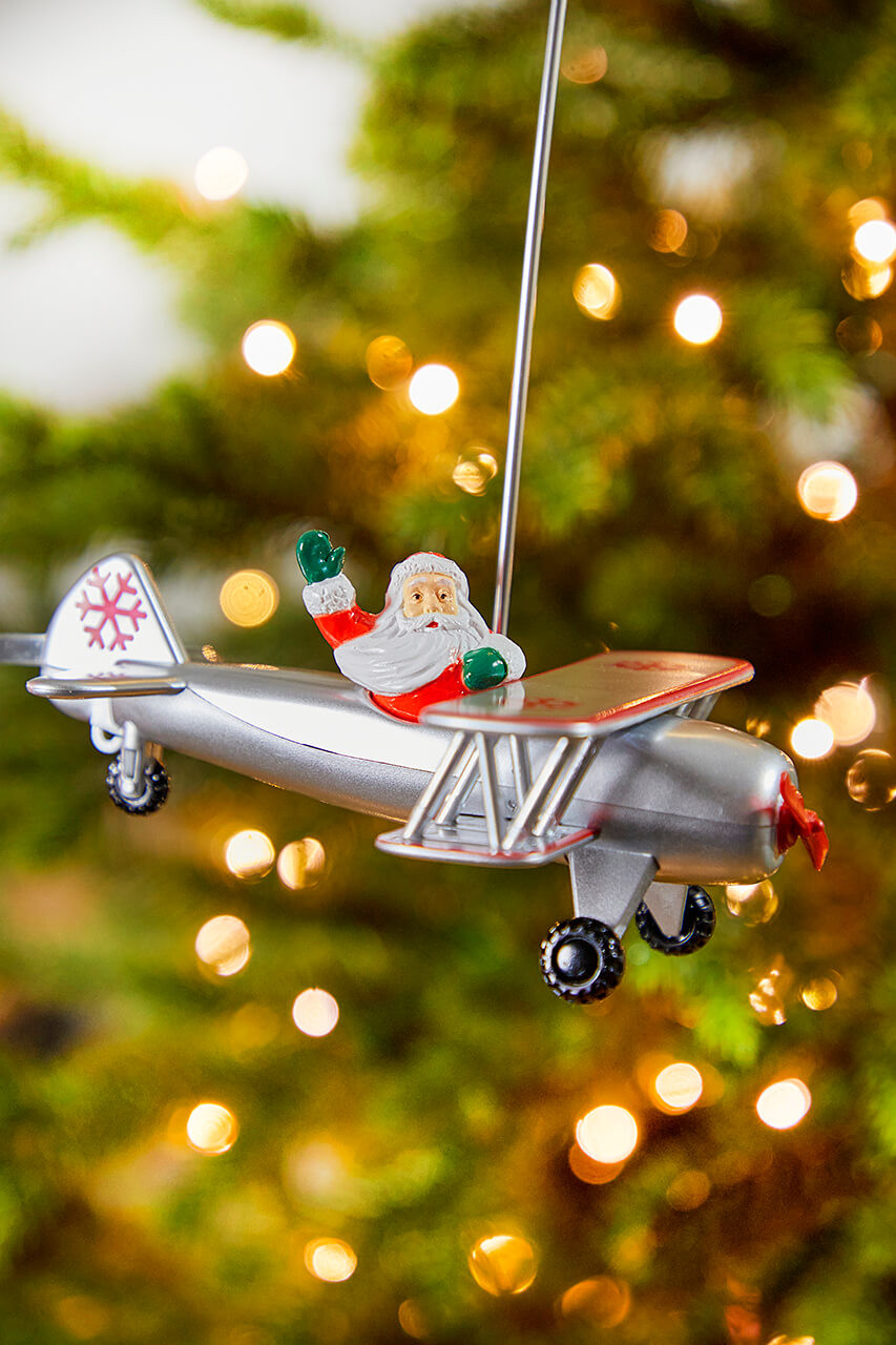 Santa's Biplane Tree Topper - Decorator's Warehouse