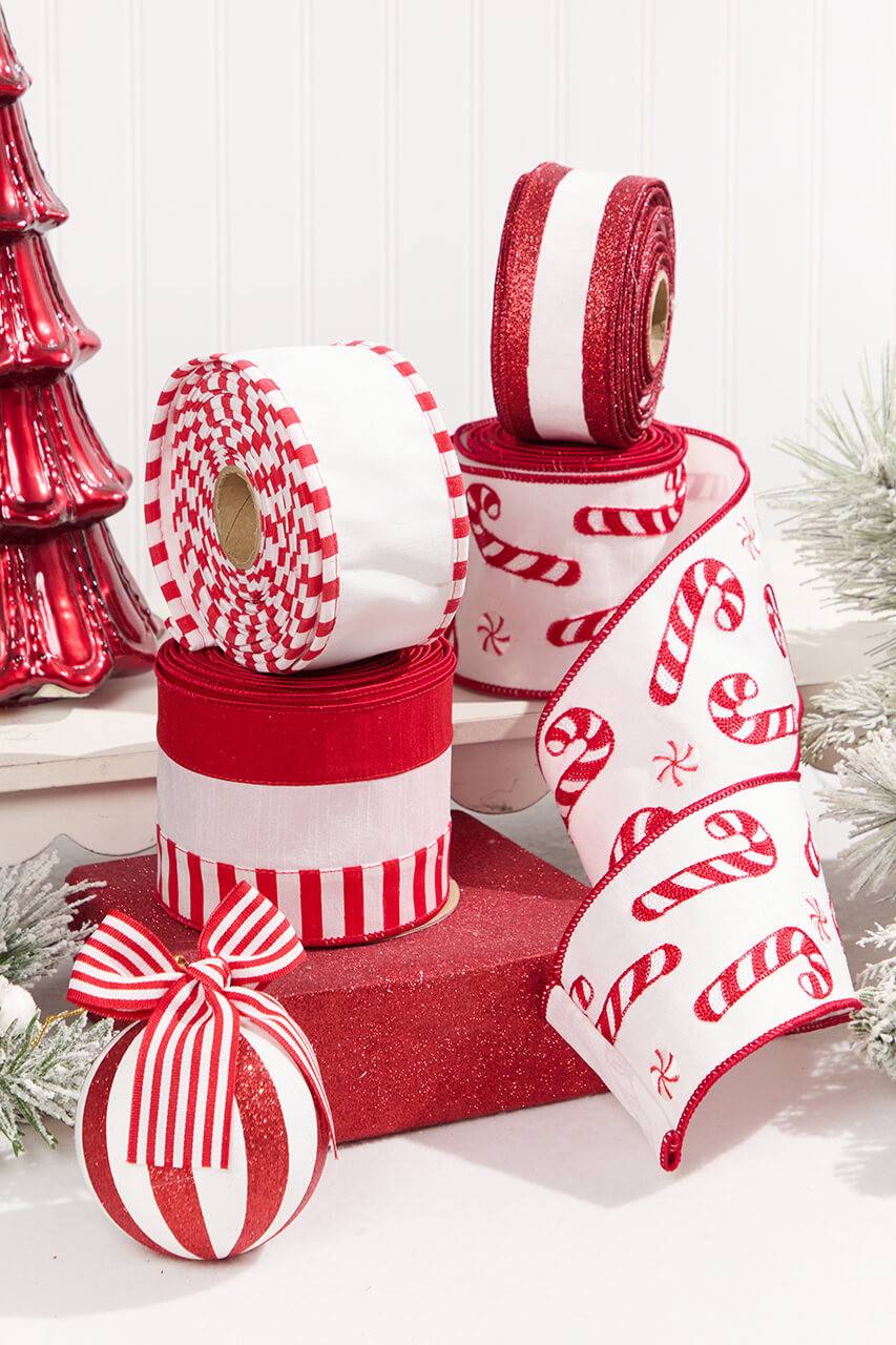 4" x 10 Yard Peppermint Striped Ribbon - Decorator's Warehouse
