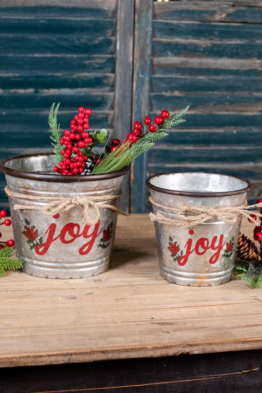Galvanized Metal “Joy” Containers - Set of 2 - Decorator's Warehouse