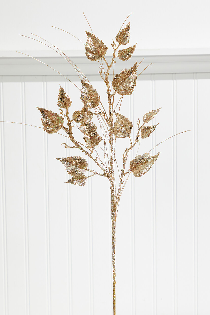26” Platinum Metallic Rose Leaf Spray - Decorator's Warehouse