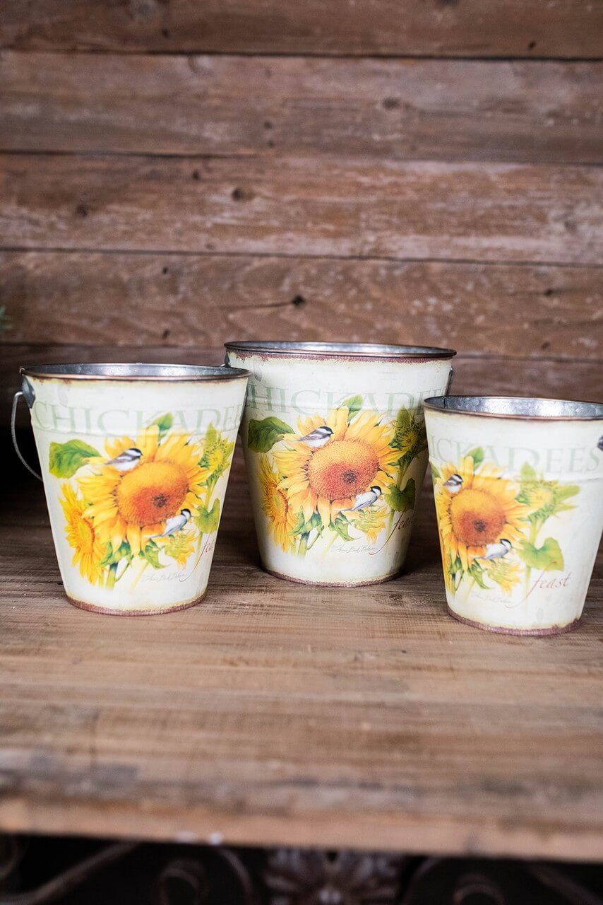 Nesting Galvanized Metal Sunflower Design Buckets - Set of 3 ...