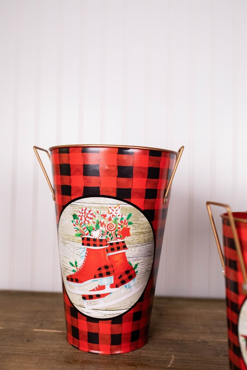 Metal Buffalo Check Plaid Holiday Buckets - Set of 3 - Decorator's ...