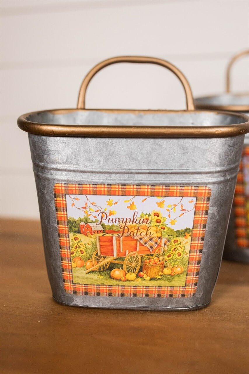 12" Galvanized Metal Harvest Scene Wall Hanging Buckets - Set of 3 ...