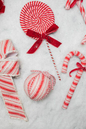 9" Red and White Fabric Peppermint Ornament - Decorator's Warehouse