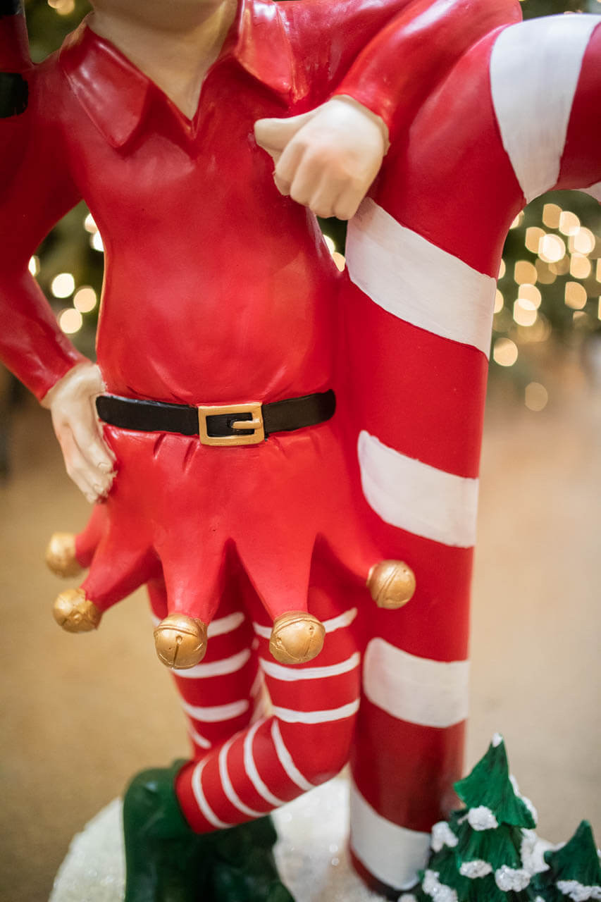 36" Resin Elf Leaning on Candy Cane