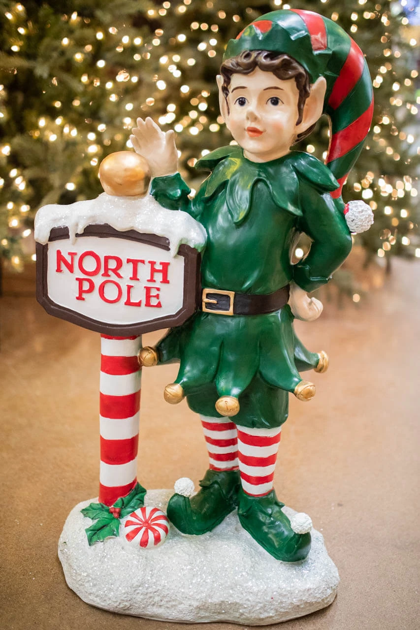 36" Resin Elf with North Pole Sign