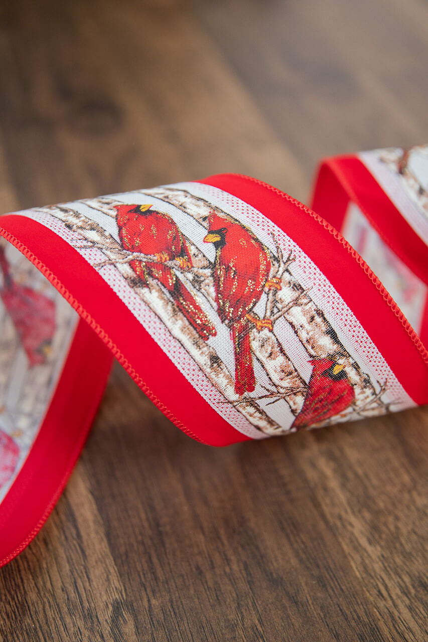 4” x 10 Yard Cardinals Birch Velvet Wired Ribbon - Cardinal Christmas ...