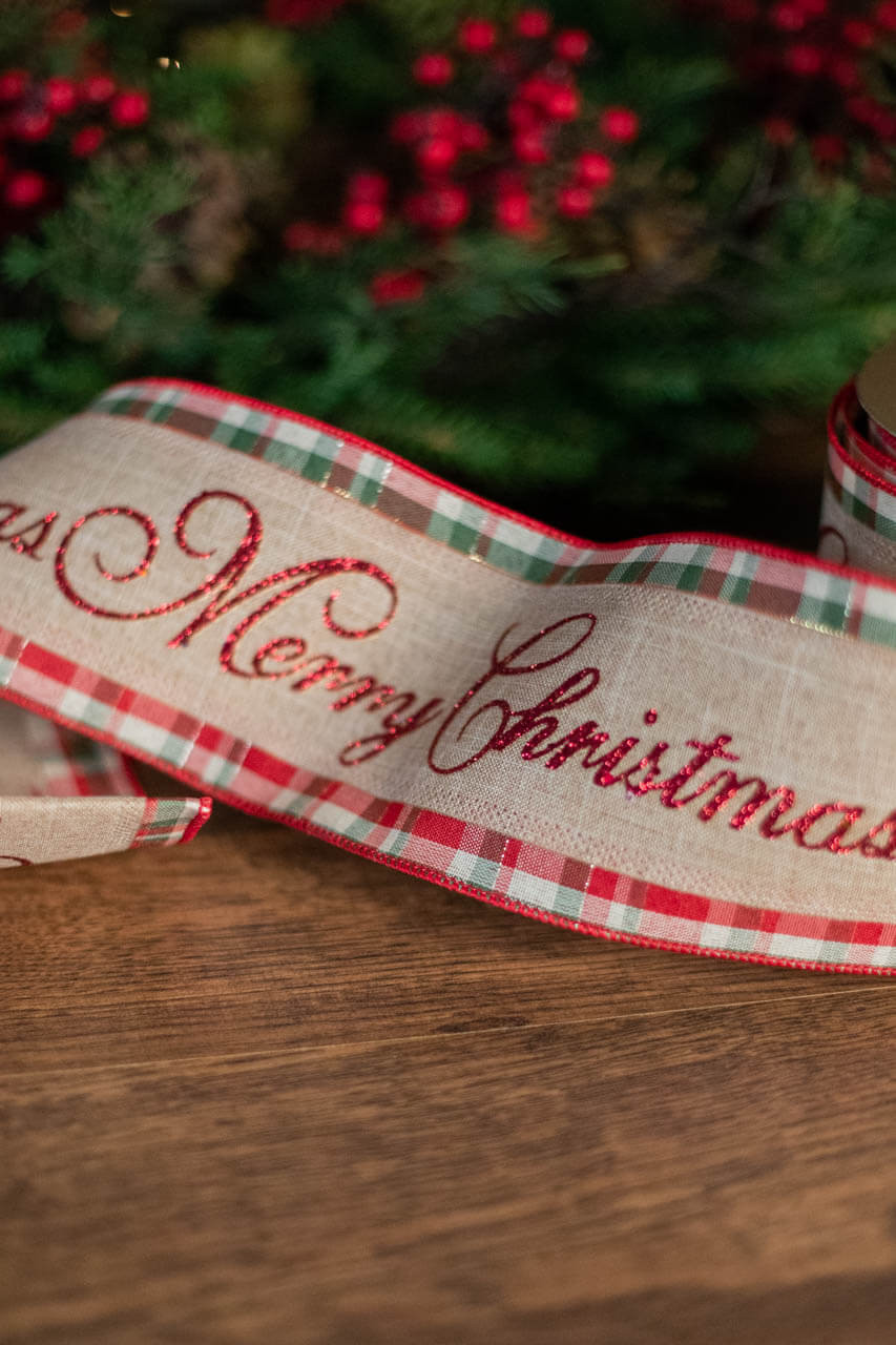 2.5" x 10 Yard Merry Christmas Holiday Check Ribbon - Cardinal ...