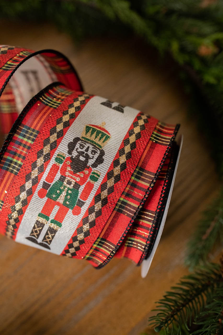 4" x 5 Yard Diagonal Cut Nutcracker Plaid Dupioni Ribbon - Decorator's ...