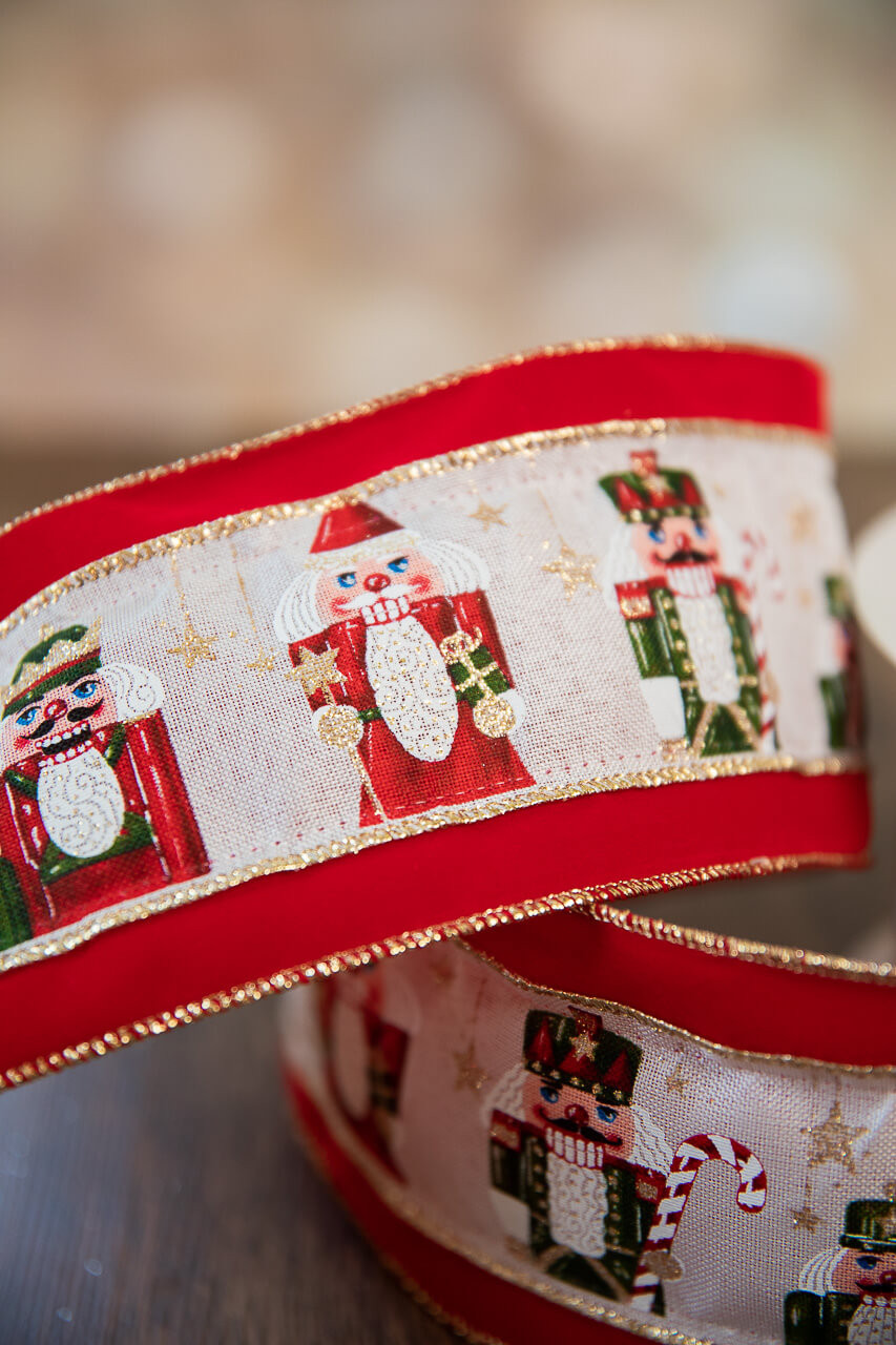 4” x 10 Yard Nutcracker Velvet/Gold Black Wired Ribbon - Nutcracker ...