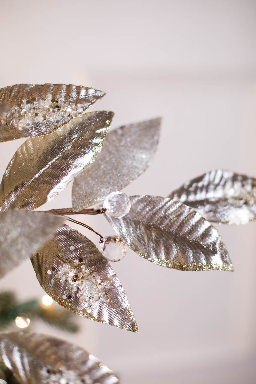 26” Platinum Metallic Rose Leaf Spray - Decorator's Warehouse