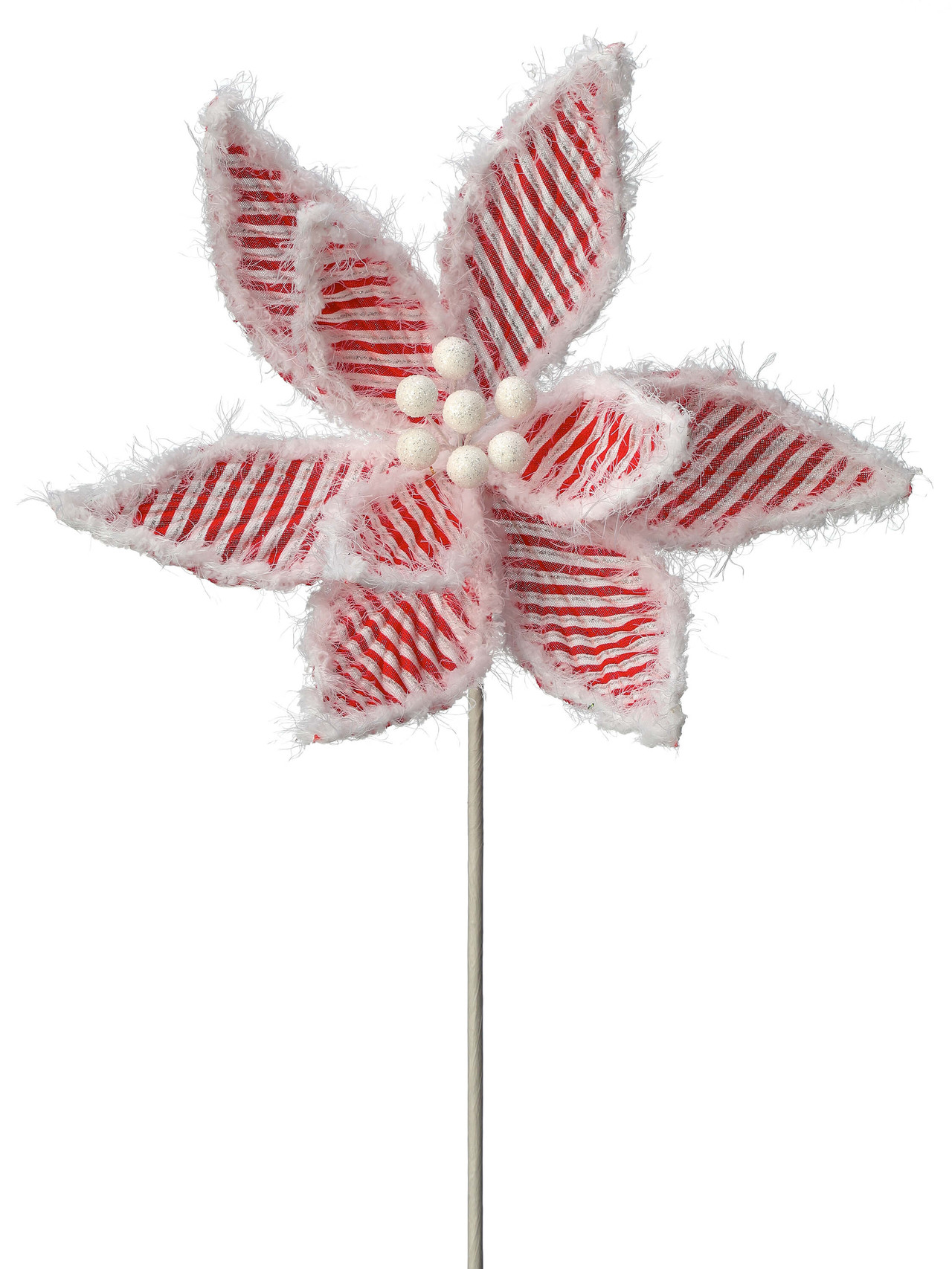 24” x 12" Red and White Peppermint Stripe Poinsettia Stem - Decorator's ...