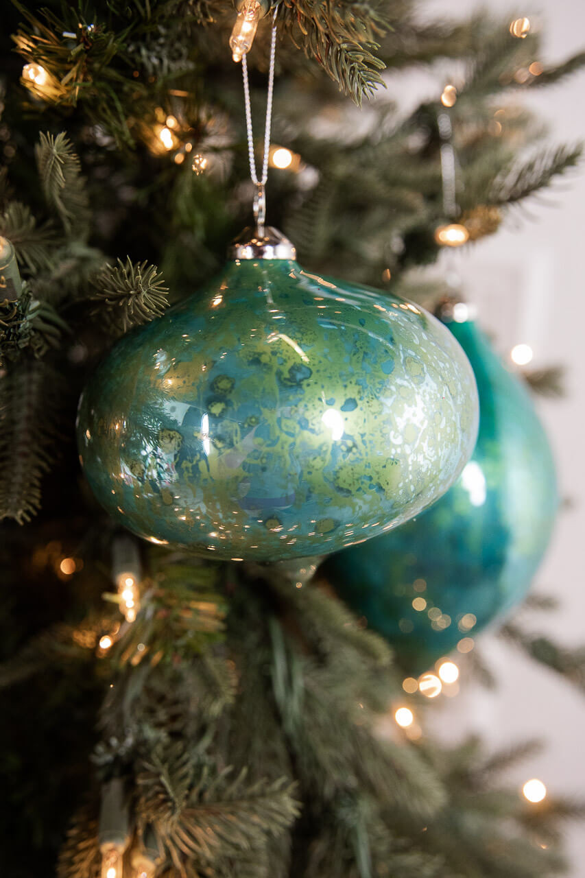Glass Aqua Blue Onion/Finial Ornament - Decorator's Warehouse