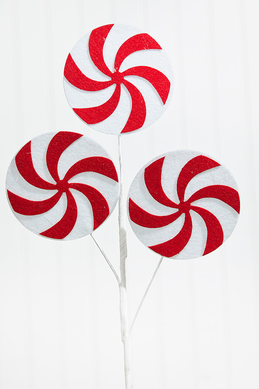 24" Red and White Peppermint Swirl Spray - Decorator's Warehouse