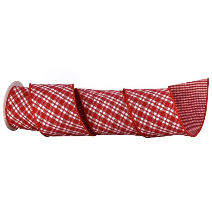 Red & White Double Sided Wired Ribbon