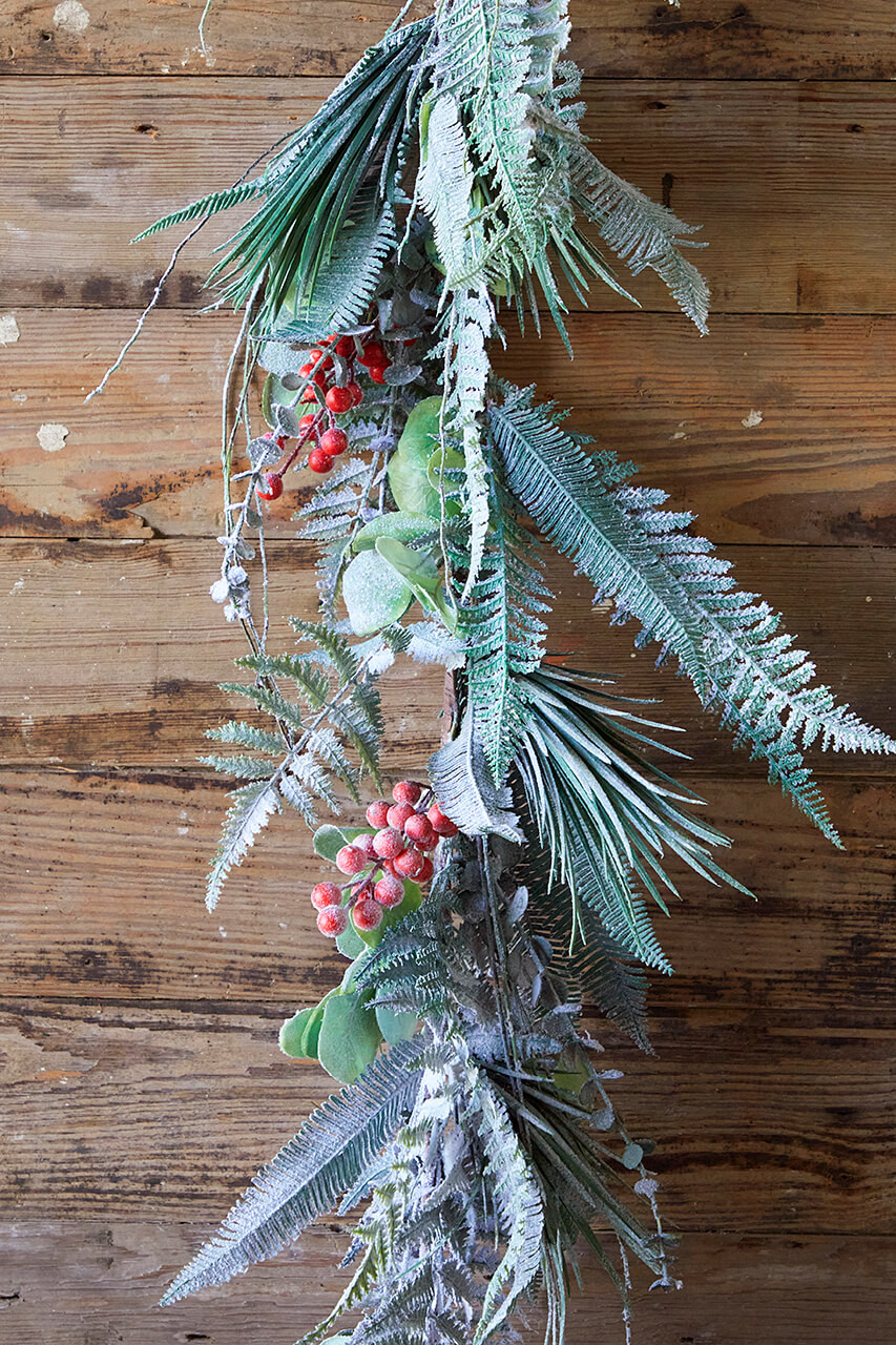 65” Flocked Fern Garland - Decorator's Warehouse