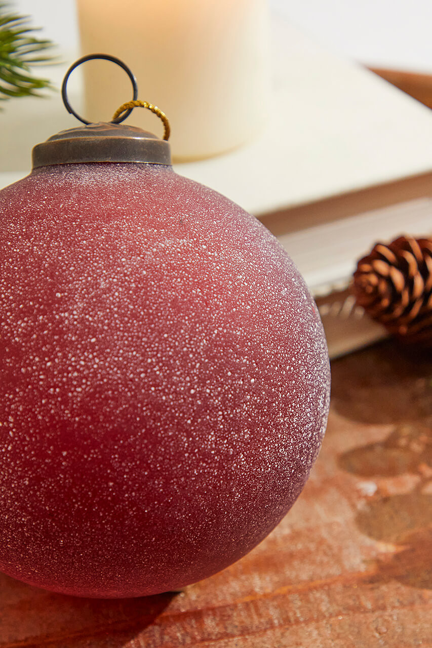 4" Frosted Ruby Glass Ornament - Decorator's Warehouse