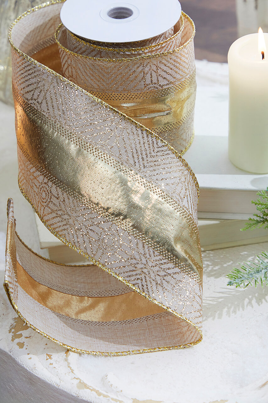 4" x 10 Yard Deco Modern Champagne Glitter Wired Ribbon - Decorator's ...