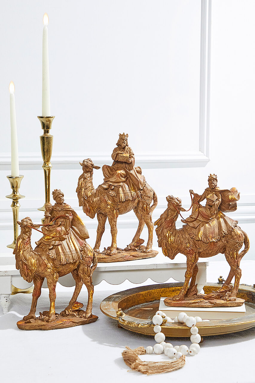 13" Resin Three Kings On Camels - Set of 3