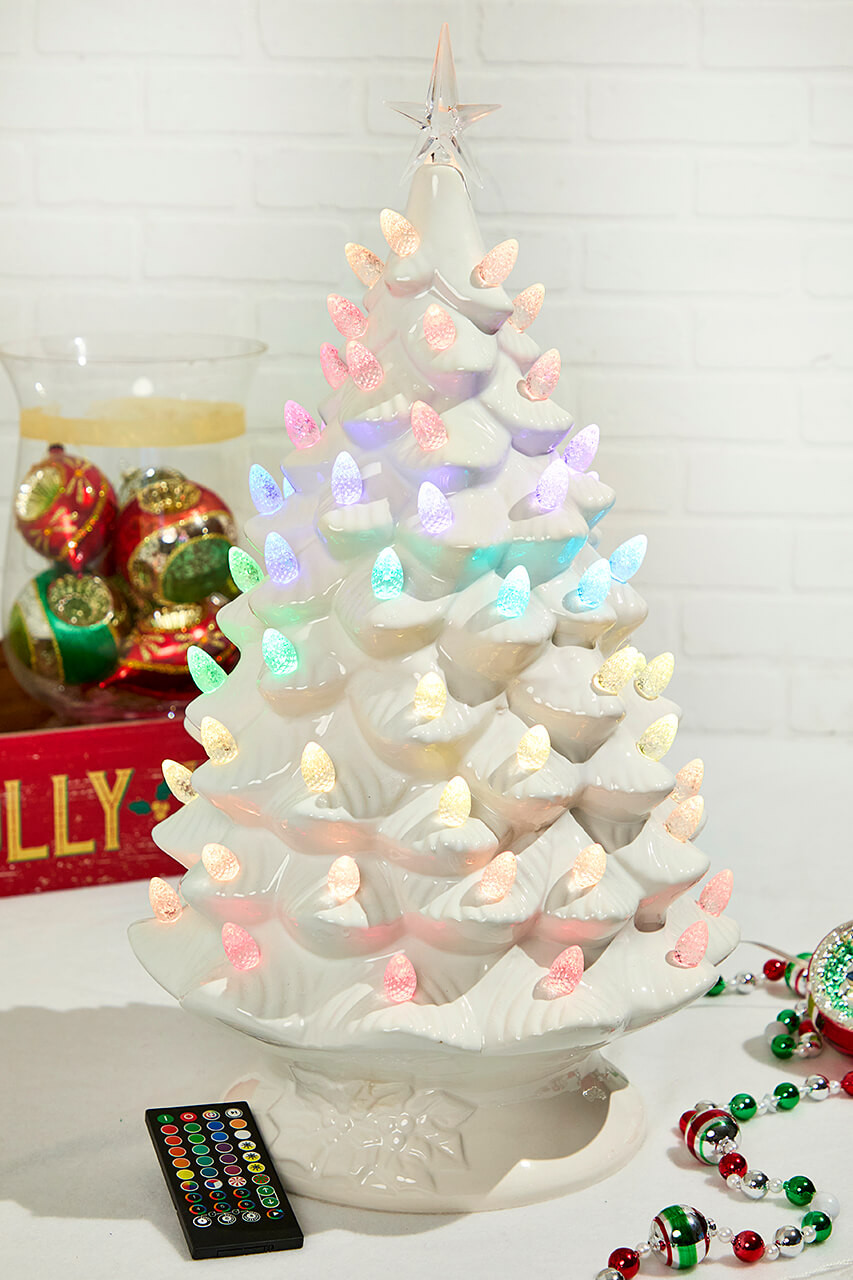 24" Ceramic Nostalgic RGB Tree - White - Decorator's Warehouse
