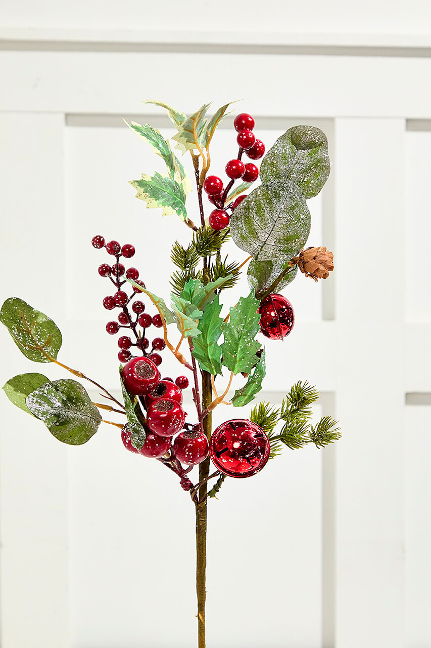 17” Berry Holly Pick - Green & Red - Decorator's Warehouse