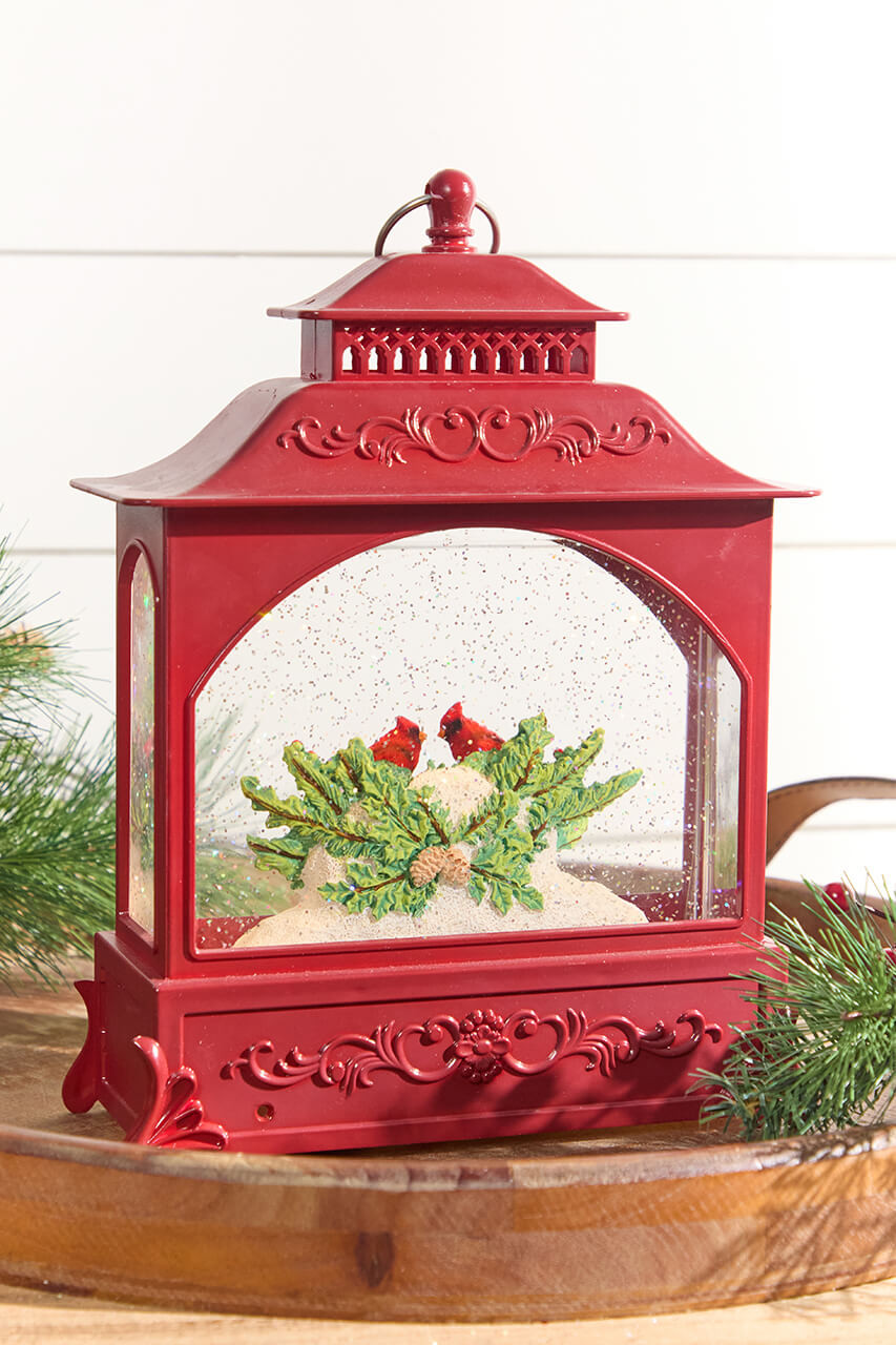 11" LED Cardinal Lantern Waterglobe - Decorator's Warehouse