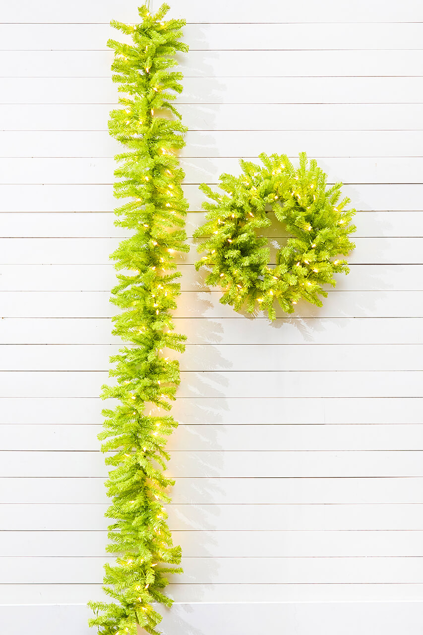 9' x 14" Lime Green Garland with LED Lights - Decorator's Warehouse