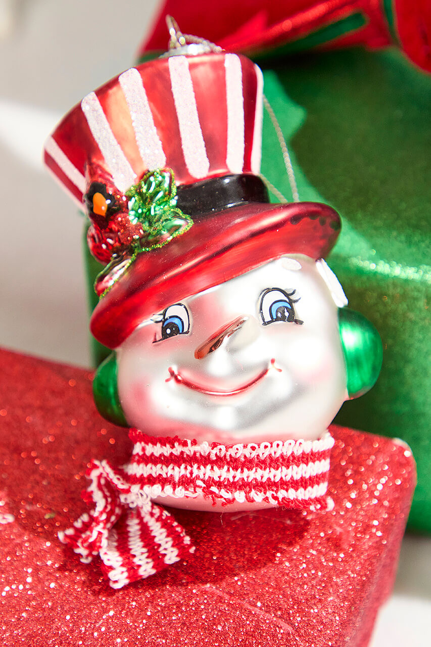 5.5" Glass Snowman Head Ornament - Decorator's Warehouse