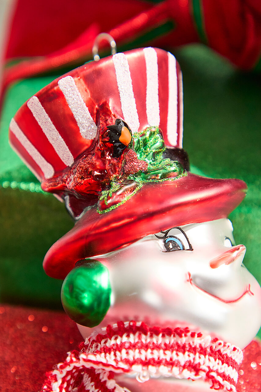 5.5" Glass Snowman Head Ornament - Decorator's Warehouse
