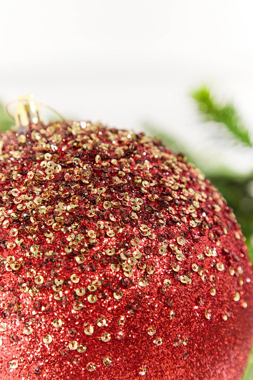 6" Red Glitter Hanger Ball Ornament - Decorator's Warehouse