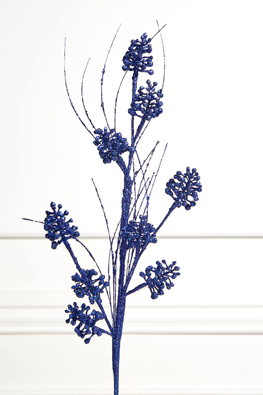 27.5" Navy Glitter Berry Grass Spray - Decorator's Warehouse