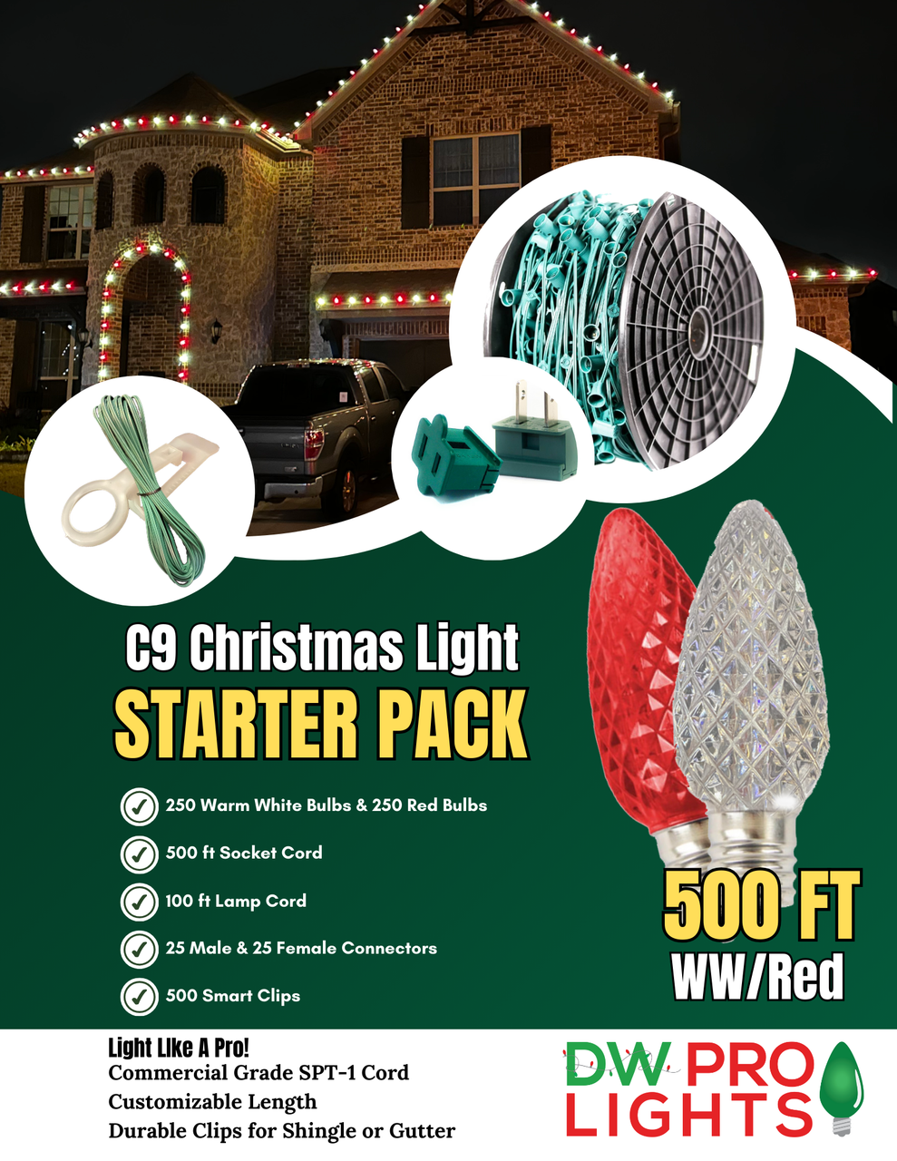 500' Outdoor Lighting Starter Pack - Warm White & Red