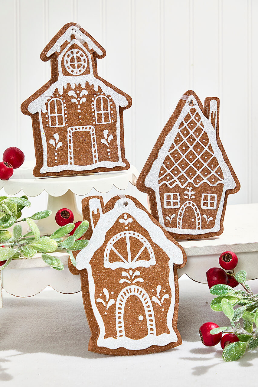 8" Glitter Gingerbred House Ornament - 3 Assorted - Decorator's Warehouse