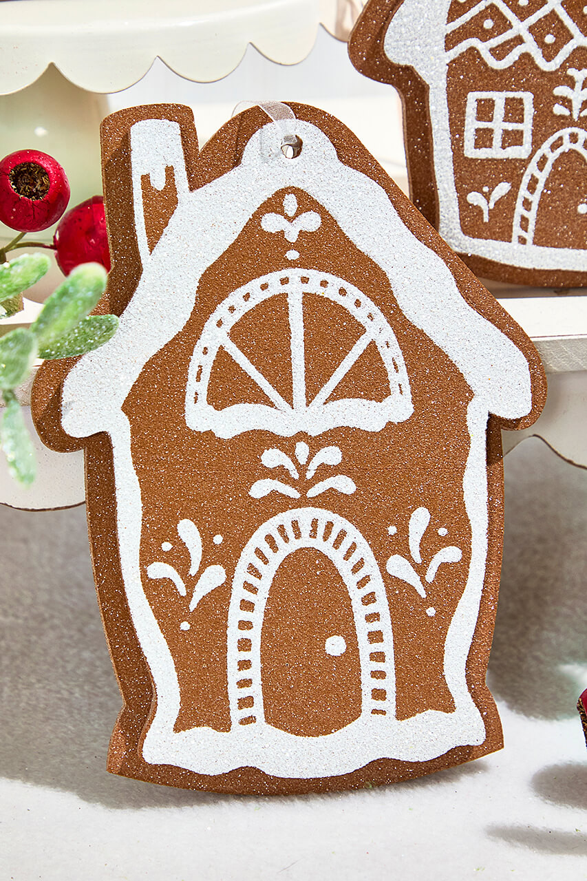 8" Glitter Gingerbred House Ornament - 3 Assorted - Decorator's Warehouse