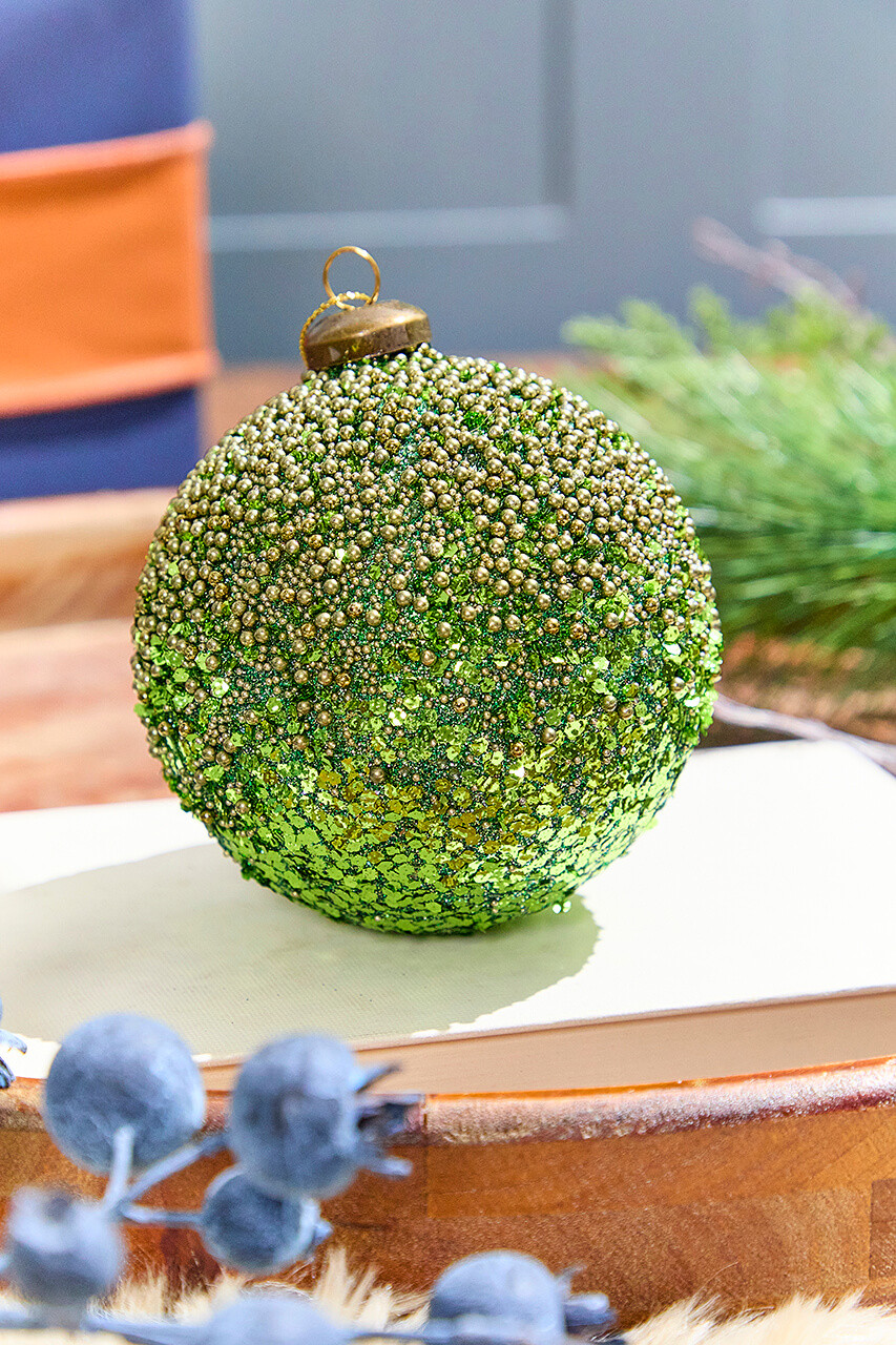 4" Ball Glass Ornament - Green - Decorator's Warehouse