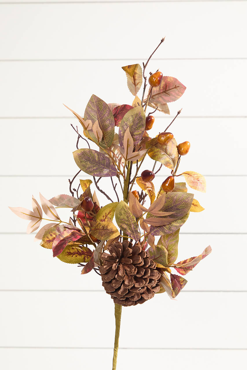 28" Mix Fall Lvs Cones Spray - Decorator's Warehouse