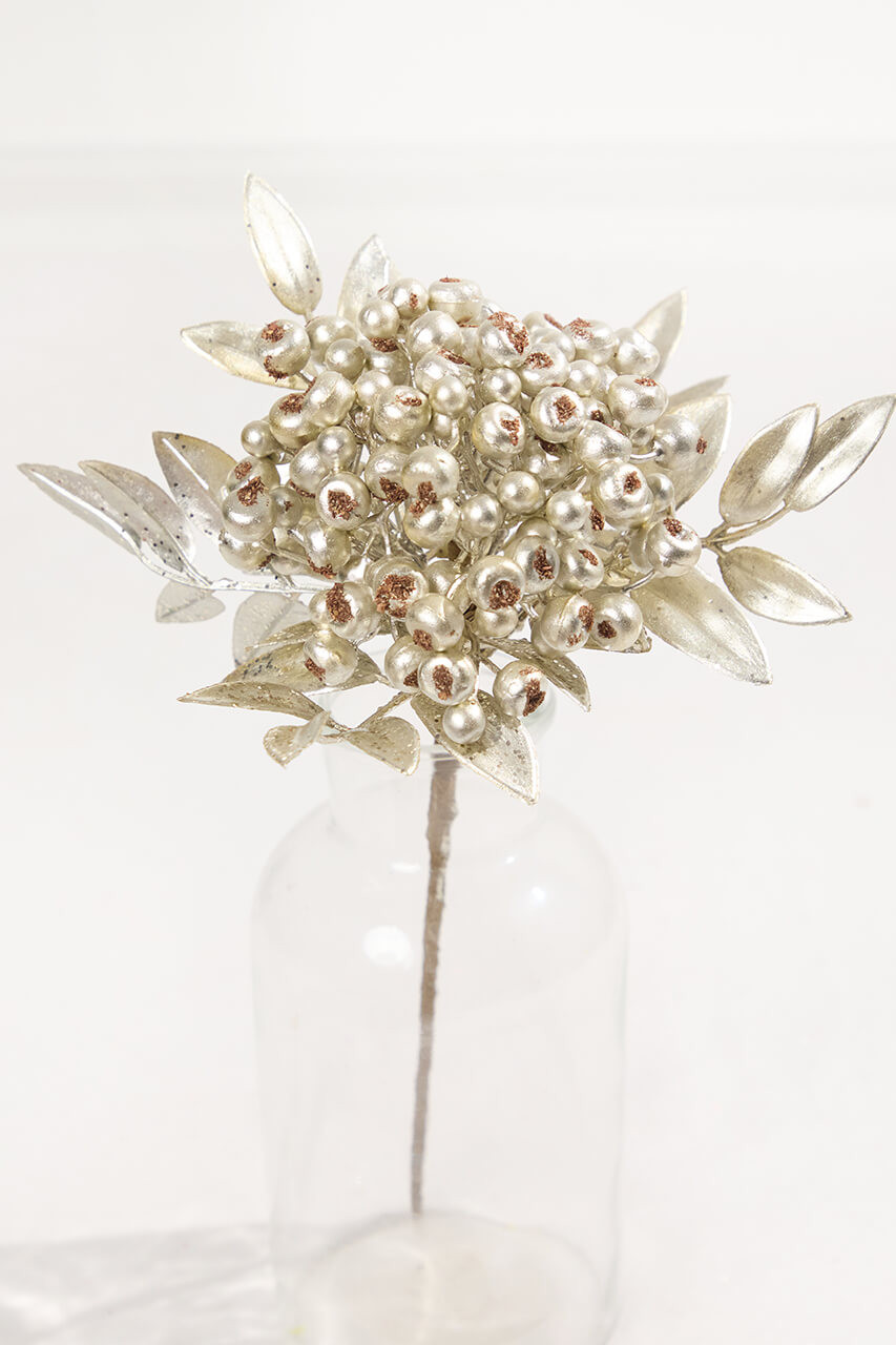 14" Platinum Berry Bunch Metallic Stem - Decorator's Warehouse