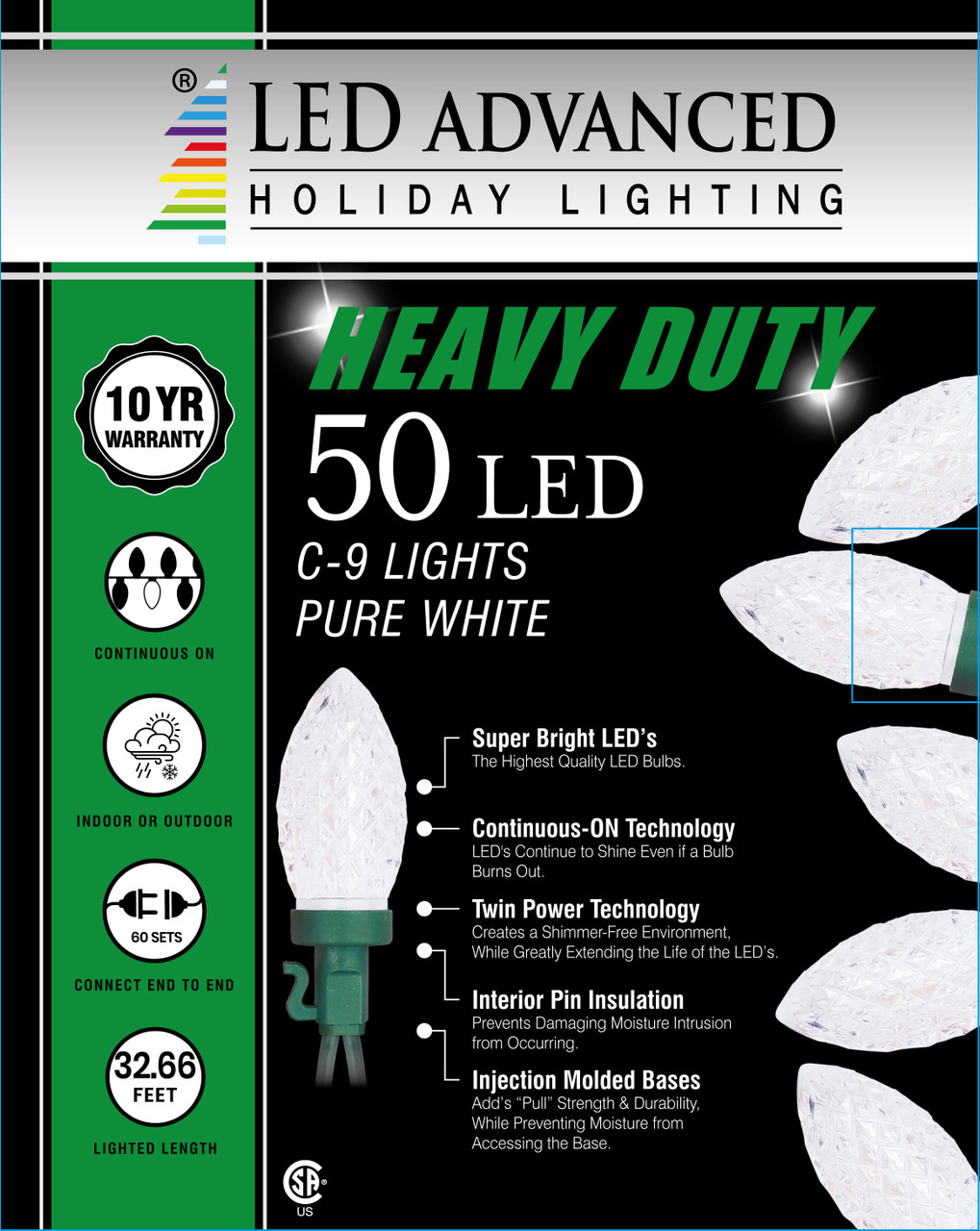 C9 Faceted Pure White 50 LED Light Set - Decorator's Warehouse