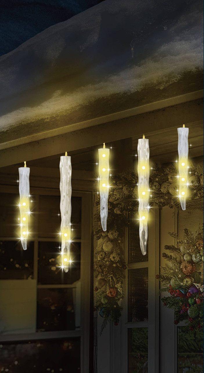 7-11" Cascading Warm White LED Icicles - 12 Count Set - Decorator's ...